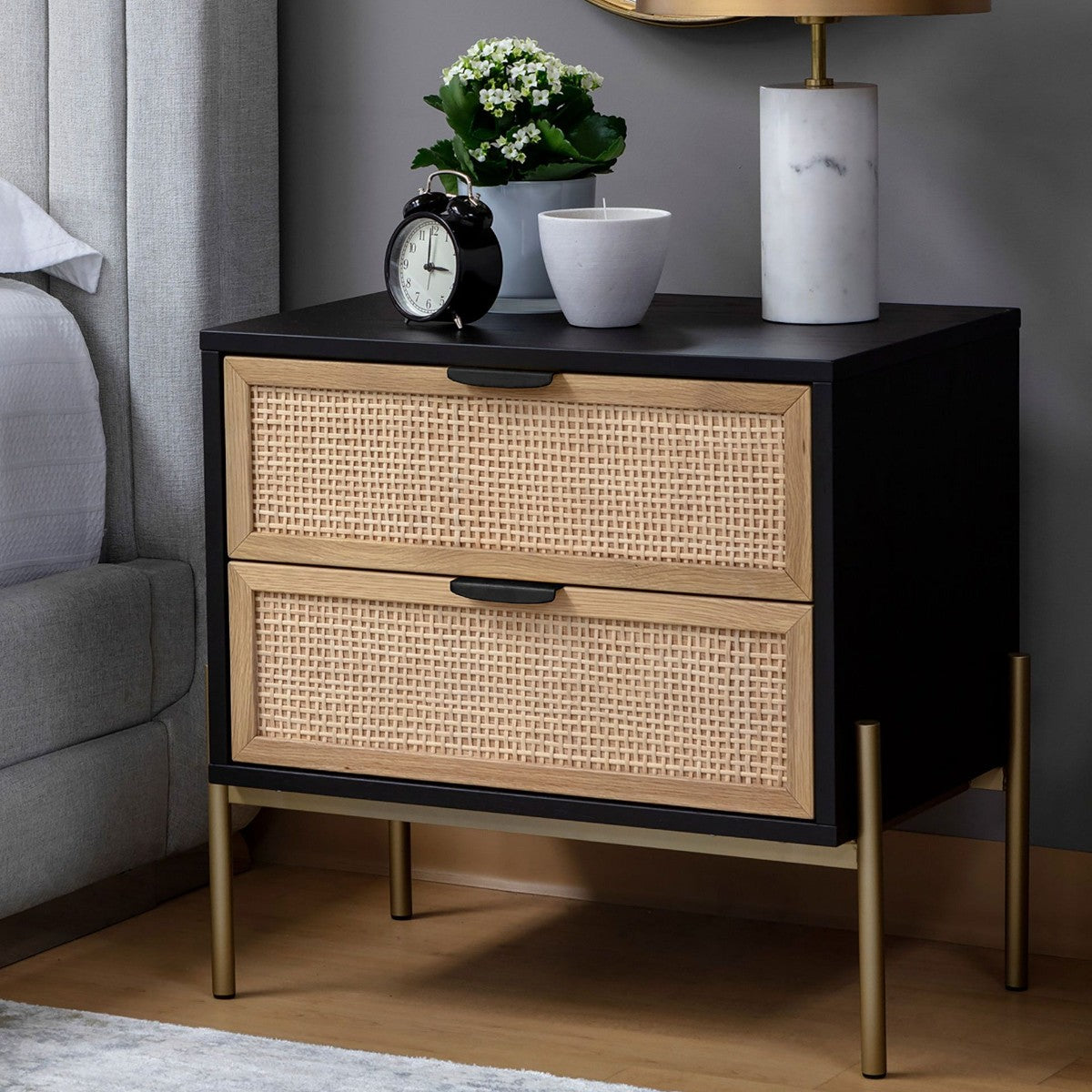 Nova Solid Mango Wood & Rattan Bedside – Nismaaya Decor