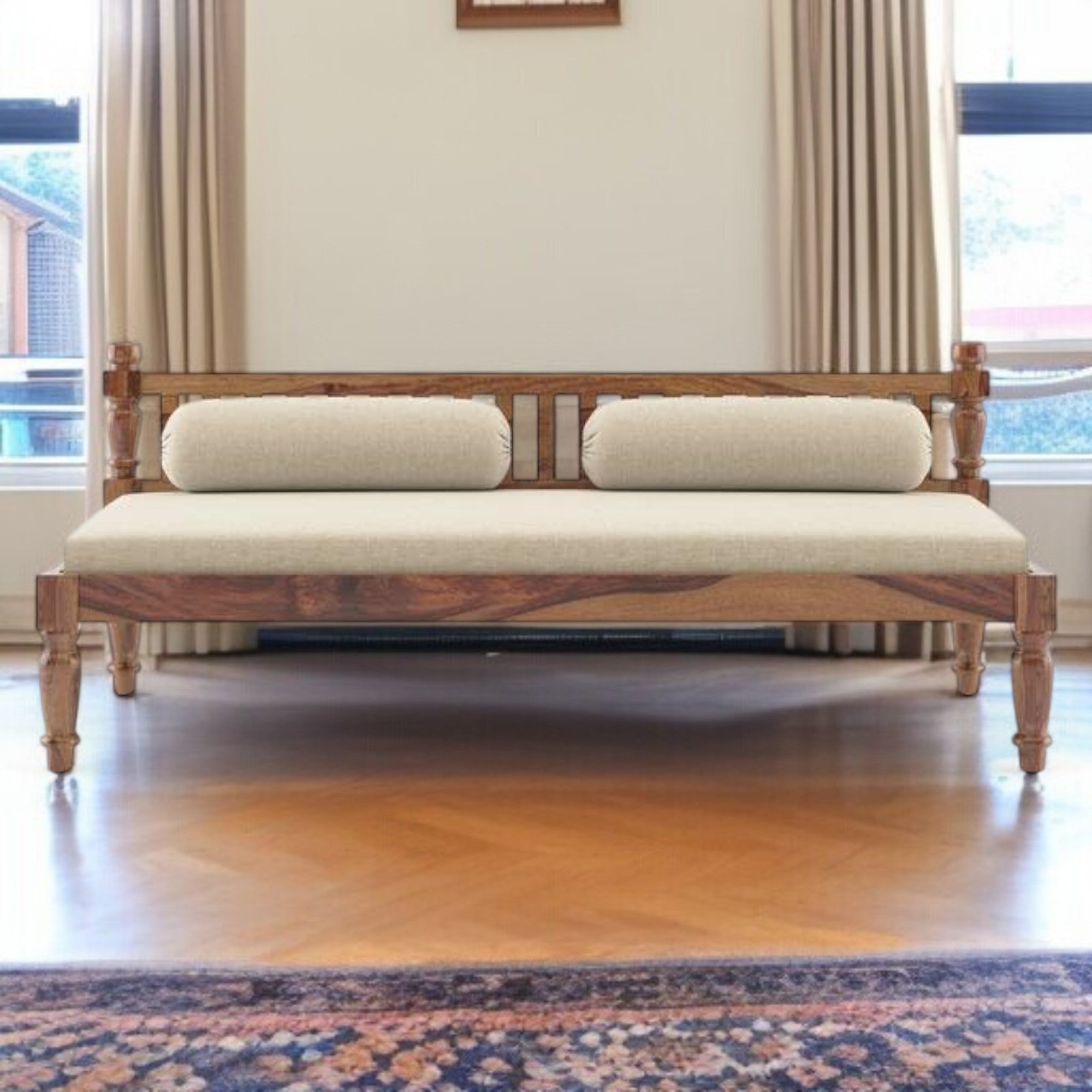 Emma Diwan in Crystal Grey Floral Teak – Nismaaya Decor