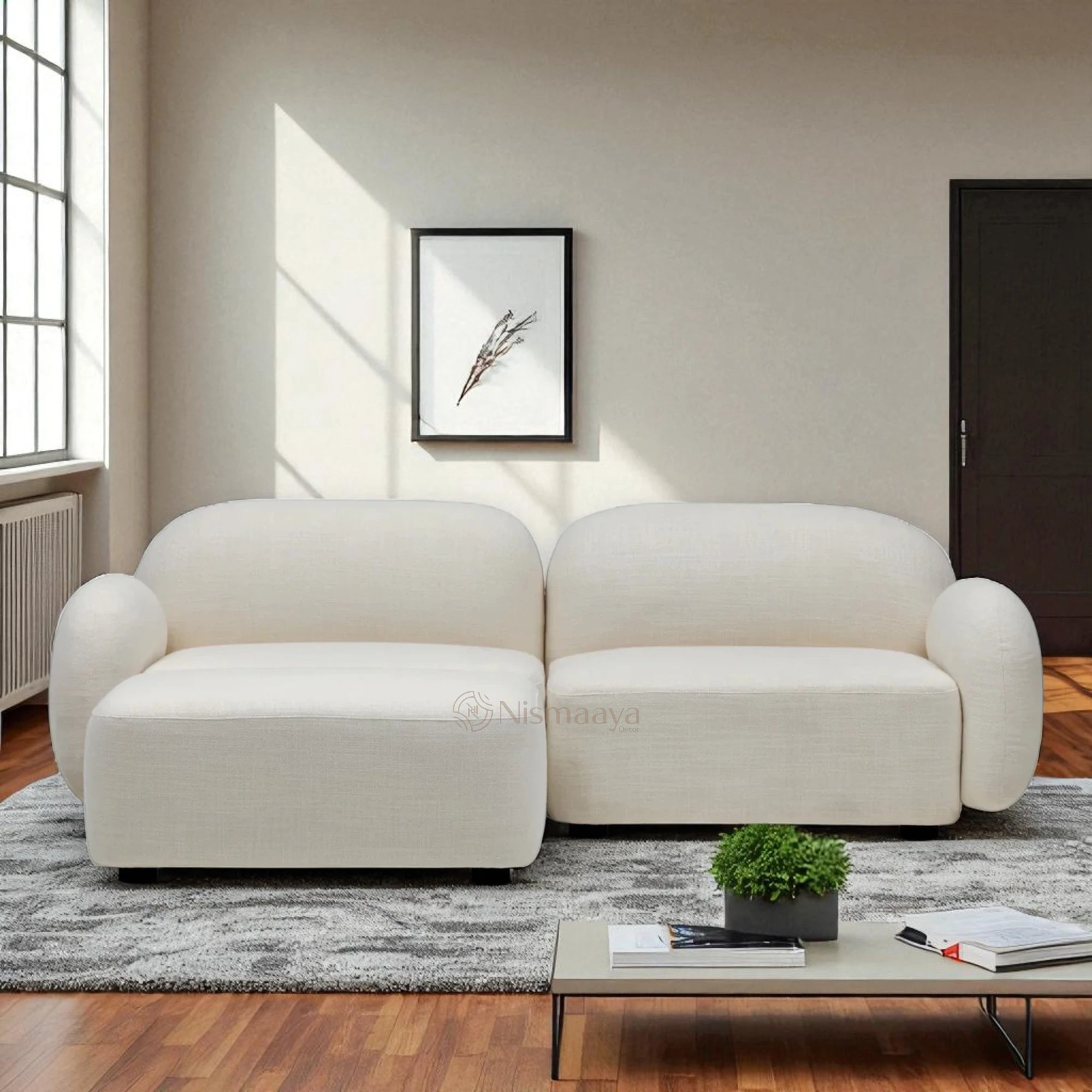 Nismaaya Oslo Modular Sofa Frosted Ivory 2 Seater with Ottoman ...