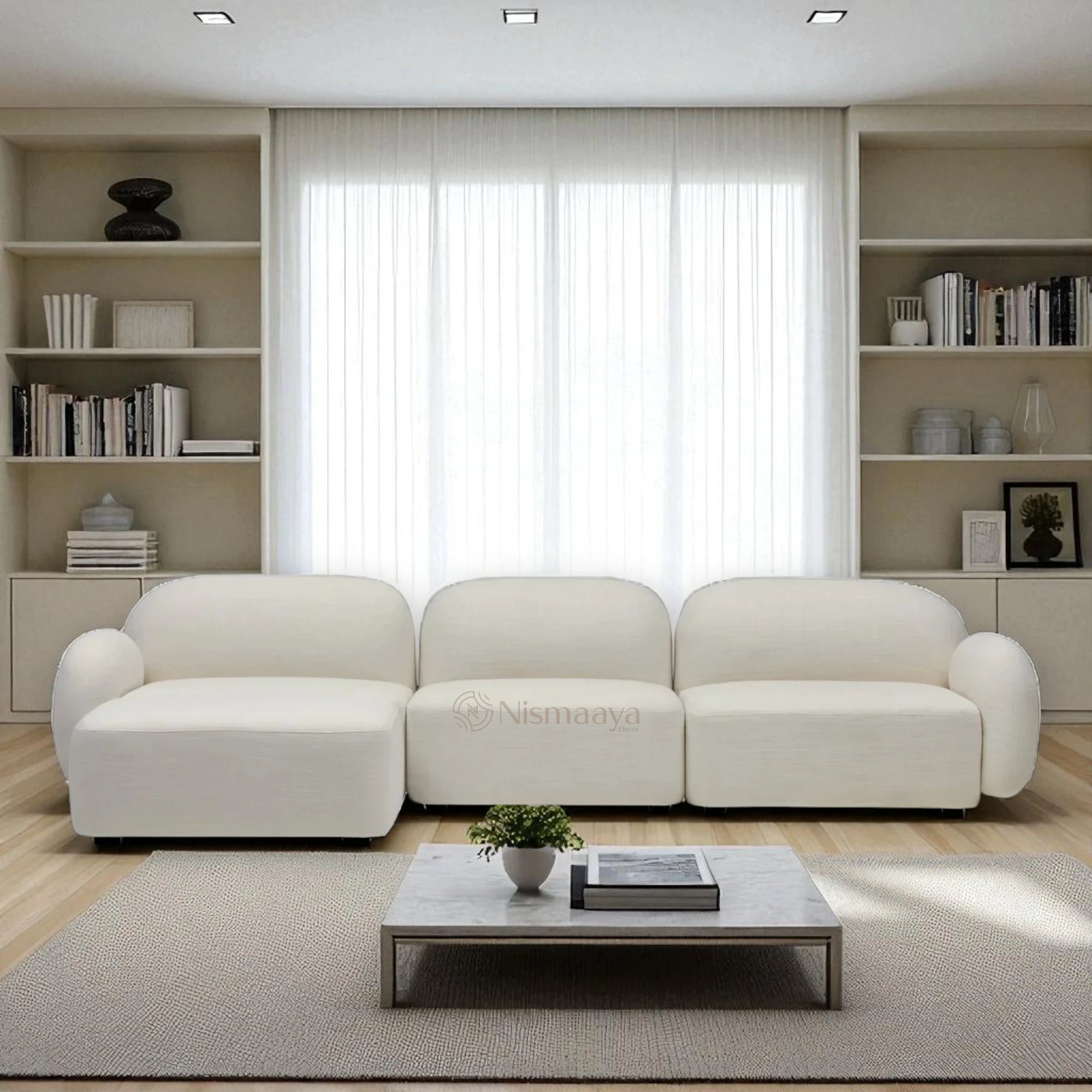 Nismaaya Oslo Modular Sofa Frosted Ivory 3 Seat with Ottoman – Nismaaya ...