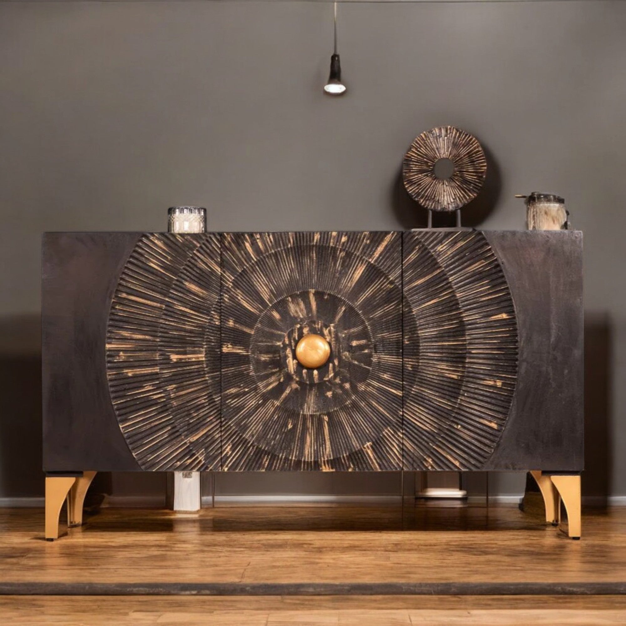 Sunset Handcrafted Solid Mango Wood Sideboard Black – Nismaaya Decor