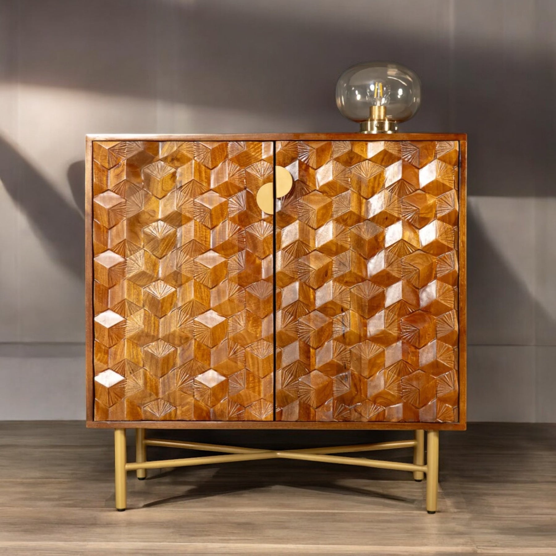 Wooden Gem Art Deco Solid Mango Wood Sideboard Cabinet with Golden Fra ...