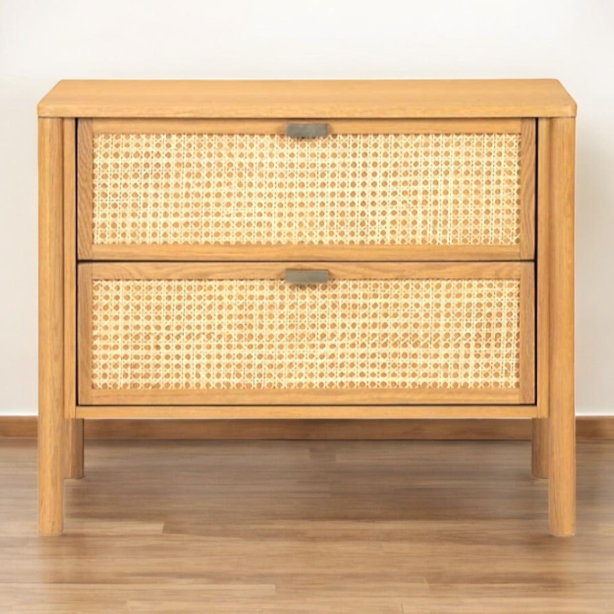 Engla Solid Oak Wood & Rattan Bedside – Nismaaya Decor