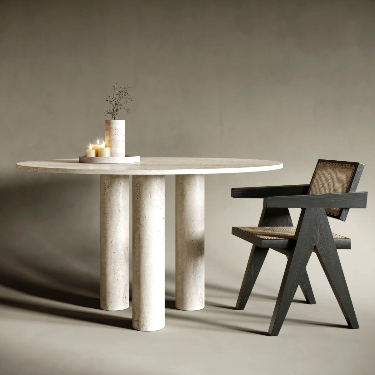 Buy Jen Round Travertine Stone Dining Table - Nismaaya Decor