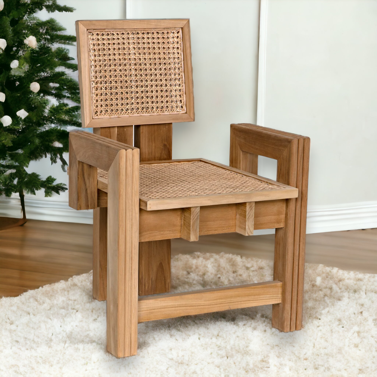 Luce Solid Teak Wood & Rattan Arm Chair – Nismaaya Decor