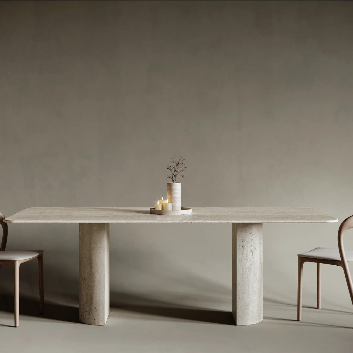 Malise Rectangular Travertine Dining Table – Nismaaya Decor