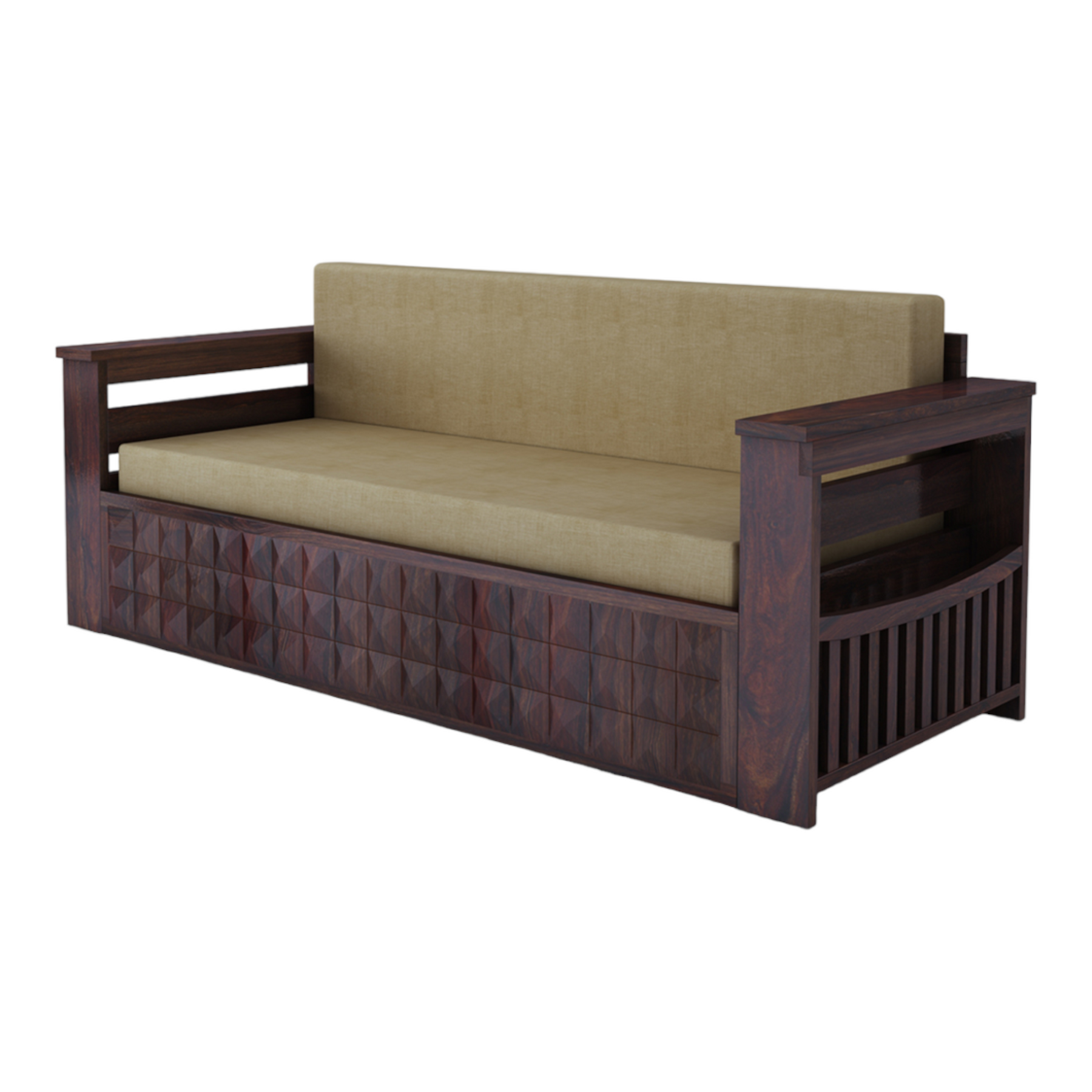 Buy RelaxiMax 3 Seater Sofa Cum Bed Sheesham Wood In Walnut Finish ...