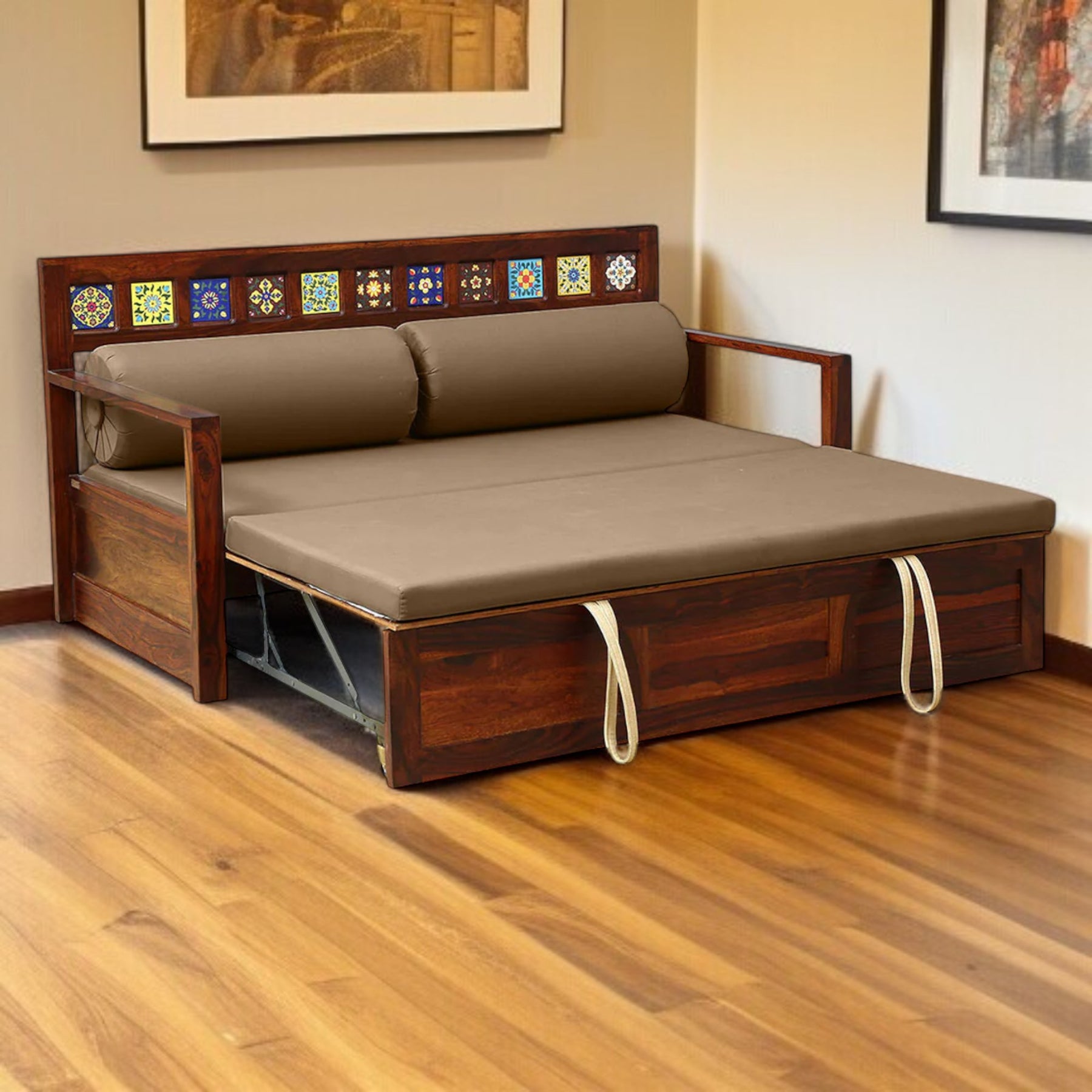 Nismaaya Classic Old Look Sheesham Wood Pull Out Sofa Cum Bed ...