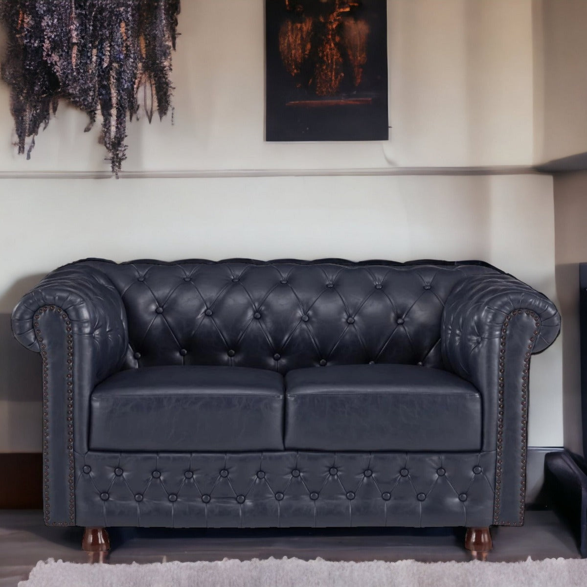 Basile Traditional Chesterfield 2 Seater Sofa Indigo Blue – Nismaaya Decor